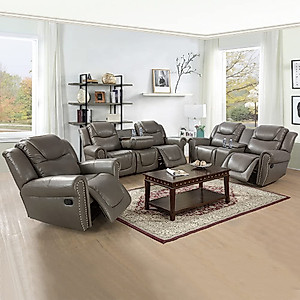 Ocstta Leather Manual Recliner Sofa for Loveseat, Living Room Sofa,Leather Sofa for Home/Office(Leather Recliner Loveseat) Grey