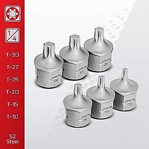 CARBYNE Super Short Low Profile Torx Bit Socket Set - 12 Pieces | T-10 to T-60 Sizes, Internal Square Drive & External Hex Drive • From a Family-Run Tool Company Based in the U.S.A.