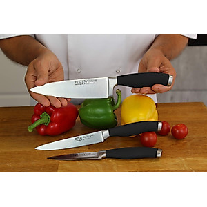 Taylors Eye Witness Syracuse Kitchen Knife 3pce Set - Paring 9cm/3.5”, Chefs 15cm/6” & Cooks All Purpose 13cm/5” Cutting Edge. Ultra Fine, Razor Sharp Blade. Soft Textured Grip Matte Black Handle.