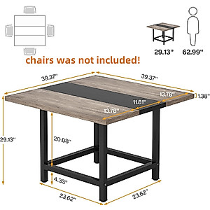 Tribesigns Square Dining Table for 4 People, Farmhouse 39.4"x 39.4"x29.5 “ inches Wooden Kitchen Table, Farmhouse 2 Person Dinning Table for Dinning Room &Small Space