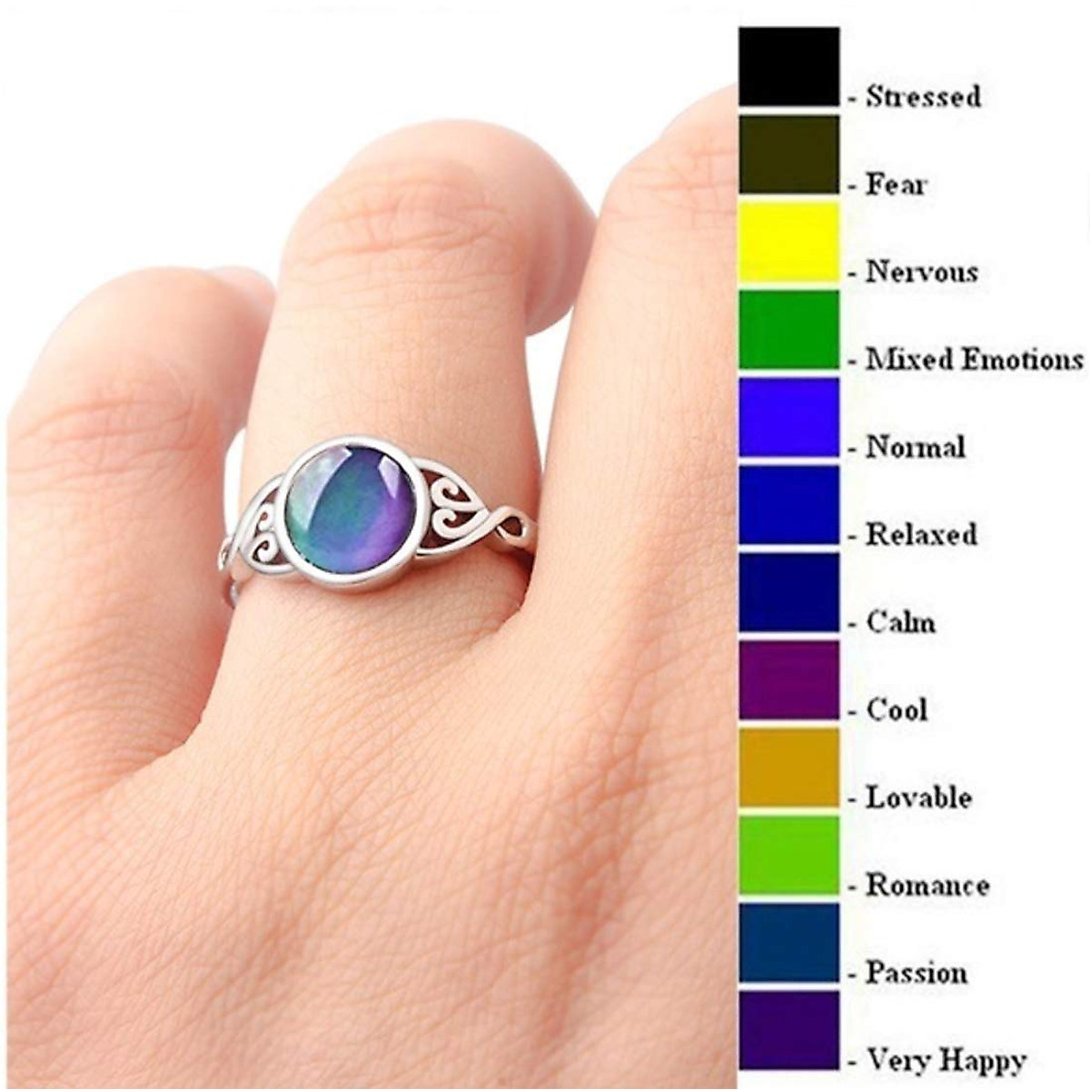 FLYYQMIAO 925 Silver Temperature-Control Changeable Ring Mood Change Color Rings Retro Flower Round Stone Engagement Mood Ring for Women Mystery ring (6#)
