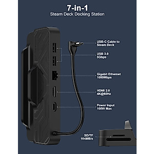 Steam Deck/Steam Deck OLED Dock with SD/TF Reader, NewQ 7-in-1 Dock with HDMI 2.0 4K@60Hz, 2 USB-A 3.0, 1000Mbps Ethernet, PD-in 100W Max, Compatible with USB C Devices