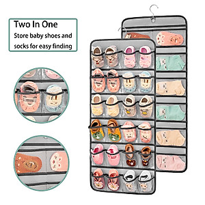 ANIZER Dual-sided Hanging Baby Shoes Organizer Closet Toddler Shoe Storage Holder for Kids Bow Socks Underwear (GREY)