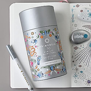 Primrosia 30 Metallic Markers - Acrylic Paint Pens – Extra Fine Tip Metallic Markers Set. Art supplies for DIY Craft, Drawing, Ceramics, Coloring, Rock Painting, Calligraphy and Lettering