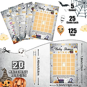 Yinder 145 Pieces Baby Shower Games for Boy or Girl Game Activities Cards with 20 Pencils Includes Baby Bingo Description and Wishes Guess Who Baby Price is Right, Word Scramble Game (Halloween)