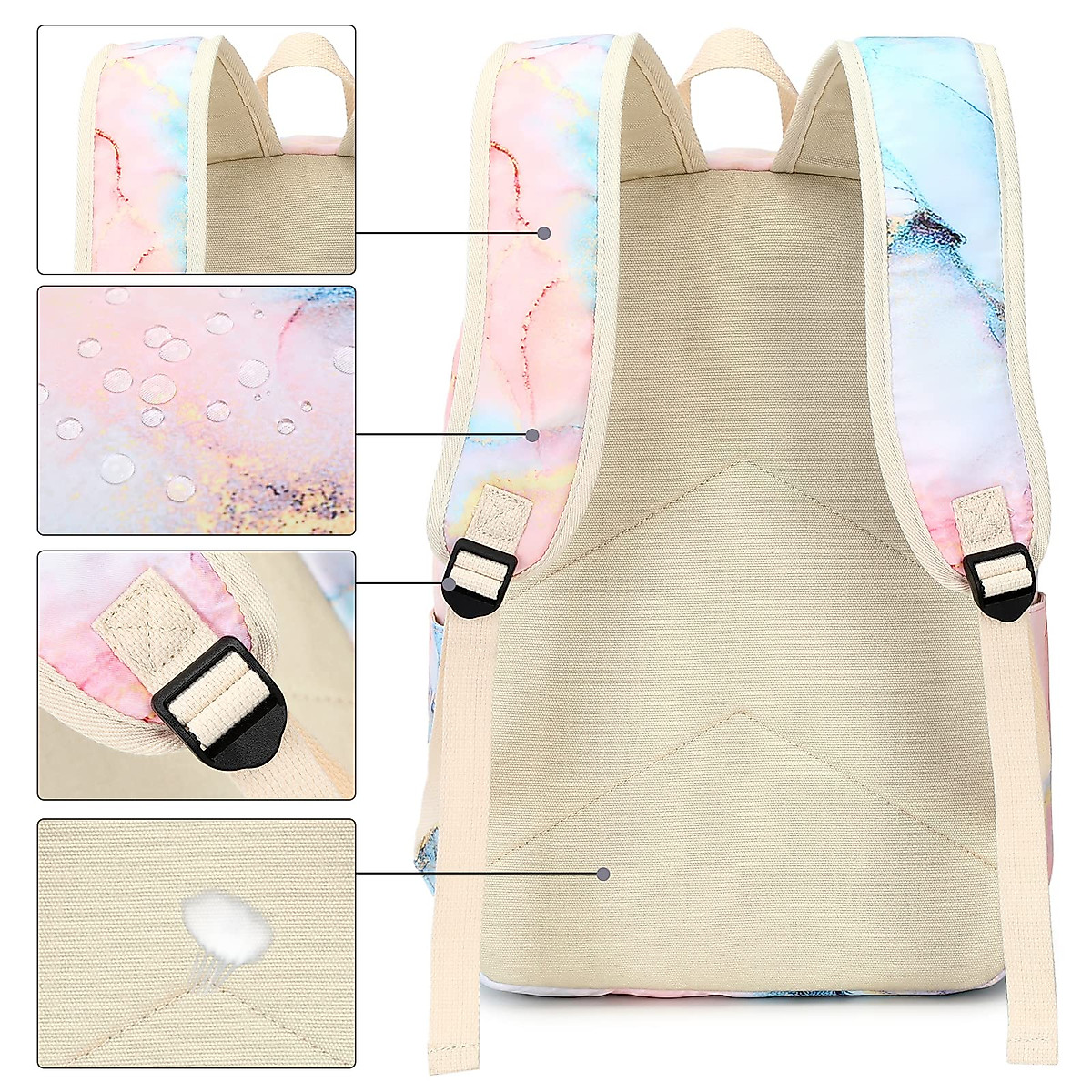 BTOOP Girls School Backpack Marble Schoolbag Laptop Bookbag Insulated Lunch Tote Bag Purse Teens Boys Kids (Marble 31-pink)