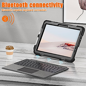 ZenRich Rugged Case for Surface Go 4 (2023)/Surface Go 3 (2021)/ Surface Go 2 (2020), Surface Go (2018) with Pen Holder Heavy Duty Shockproof Case with Stand Hand Strap and Shoulder Belt-Black