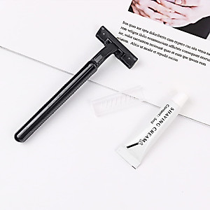 Disposable Razors in Bulk, Bulk Razors with Knife Cap, Black, Individually Packaged Disposable Razors Bulk with Shaving Cream for Hotels, Nursing Homes, Shelters, Homeless, Charities (pack-50)