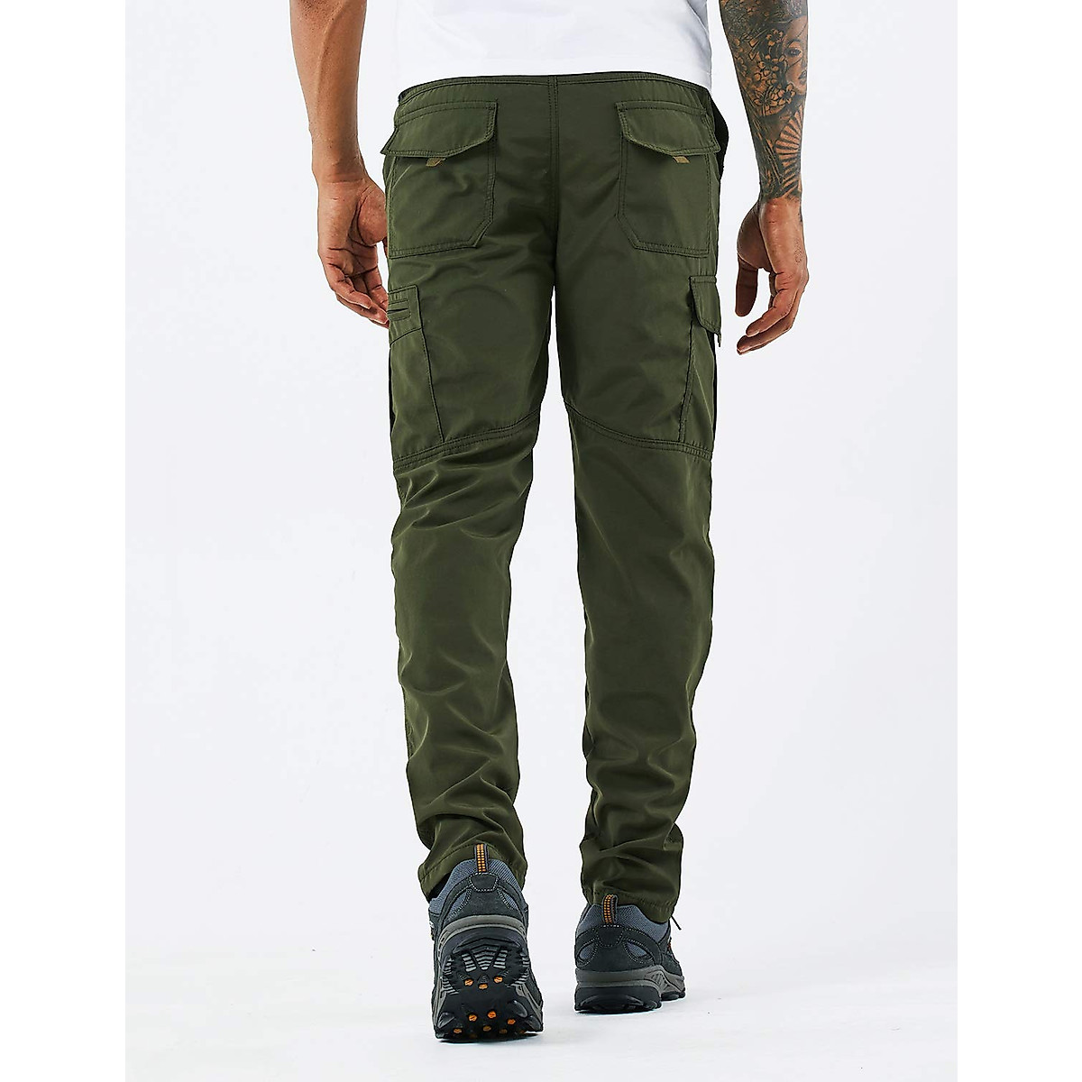 Men's Outdoor Hiking Pants Lightweight and Thick Fleece Cargo Climbing Camping Ski Trousers (105 Thin Green, L)