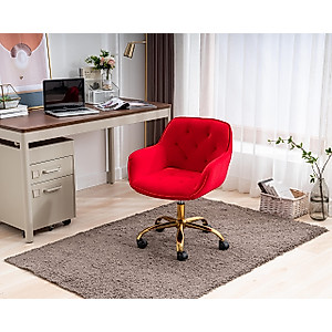 ZOBIDO Comfy Home Office Task Chair with Wheels, Cute Modern Upholstered Velvet Back Adjustable Swivel Vanity Desk Chair, for Women,for Girls, Living Room, Bedroom(red)