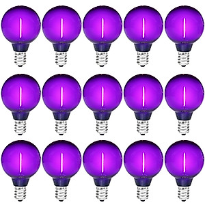 ZHZHLED Dark Purple Light Bulbs Plastic 1 Watt G40 LED Replacement Bulbs for Indoor Outdoor String Lights, Shatterproof Waterproof E12 Base Filament Edison Christmas Halloween Light Bulbs,15 Pack