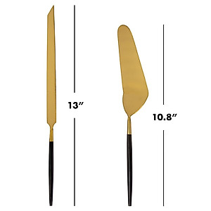 Koyal Wholesale Modern Wedding Cake Knife and Server Set, Minimalist Cake Cutting Set for Wedding, Anniversary, Birthday, Baby Shower, Cake Pie Pastry Servers (Gold/Black)