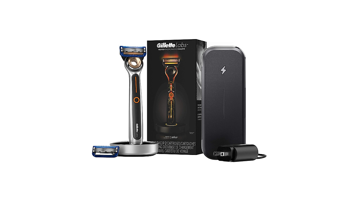 Gillette Heated Razor for Men - Deluxe Travel Shave Kit with Hot Towel Feel