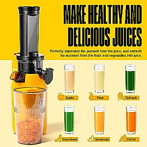 Ventray Essential Ginnie Juicer Compact Small Cold Press Juicer Masticating Slow Juicer with 60RPM Low Speed, Easy to Clean & Nutrient Dense, Eco-Friendly Packaging, Sunny Yellow