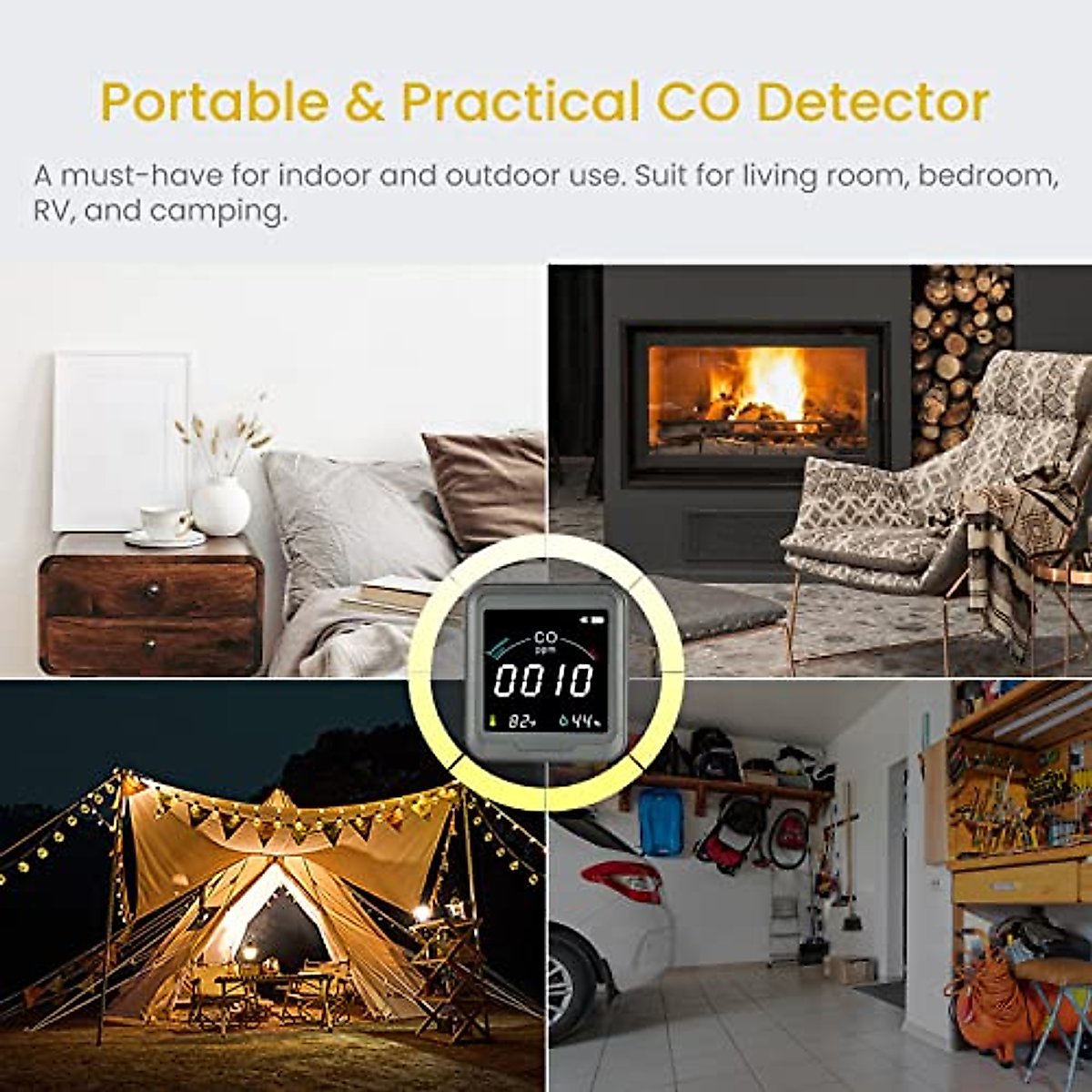 LSENLTY Carbon Monoxide Detector, High Accuracy CO Detector with Digital LCD Display, 3-in-1 Air Quality Monitor(CO, Temperature and Humidity Sensor), CO Alarm Detector for Home Kitchen Travel