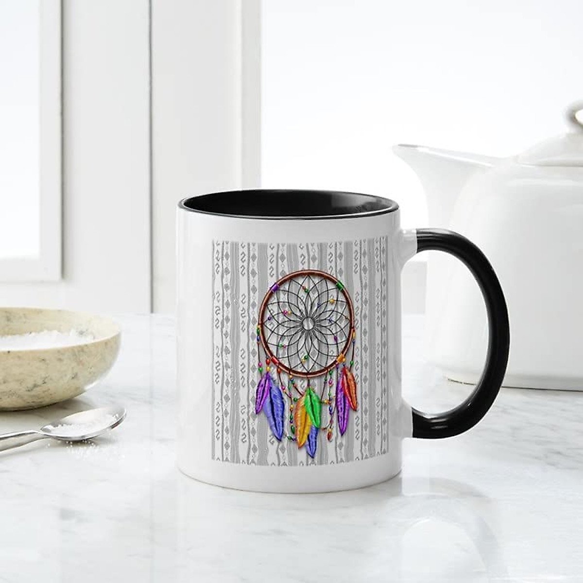 CafePress Dreamcatcher Rainbow Feathers Mugs Ceramic Coffee Mug, Tea Cup 11 oz