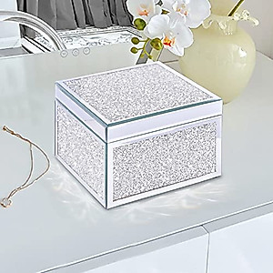 MOMNGNE Bling Crystal Silver Crushed Diamond Glass Mirrored Jewelry Box, Organizer Display Storage Case for Rings Earrings Necklace, Jewelry Boxes for Women