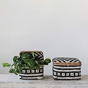 Creative Co-Op Hand-Woven Bamboo Boxes with Lids & Closures, Black & White, Set of 2 Container, 2