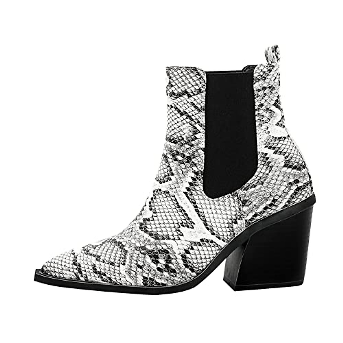 Guldnds Wommen Boots Winter Fashion Comfortable Snake Print Pointed Toe Chunky Heel Zipper Women Cowboy Boots Leather
