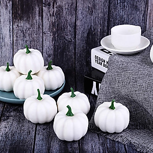 ADXCO 16 Pack Mini Pumpkin Small Pumpkins Fall Harvest Pumpkins Lifelike Foam Pumpkins Realistic Pumpkin for Halloween, Thanksgiving Home, Garden Decor, White