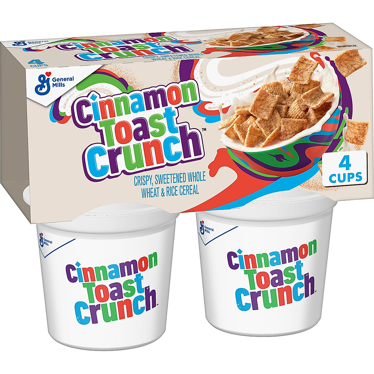 Original Cinnamon Toast Crunch Breakfast Cereal, 4 Pack 8 OZ Cereal Cup