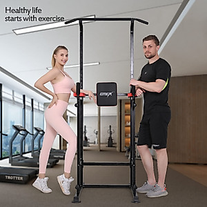 Emer Power Tower Pull Up Bar Workout Dip Station,Multi-function Home Gym Strength Training Fitness Equipment (black)