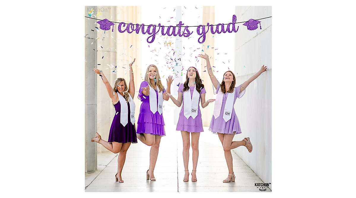Purple Congrats Grad Banner - 10 Feet for 2024 Graduation