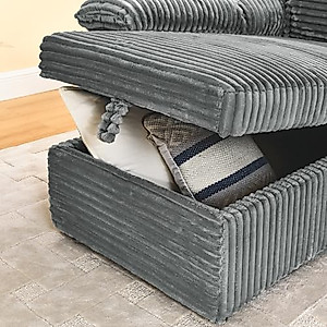 Corduroy Tufted Upholstered Left Facing Sleeper Sectional Sofa, L-Shaped Pull Out Sleep Couch Bed Modular Convertible Sofabed with Right Storage Chaise and Pillow-top Armrests for Living Room