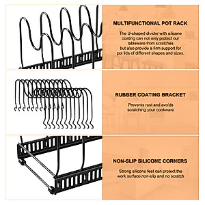 aceyoon Expandable Pots and Pans Organizer Under Cabinet with 10 Adjustable Compartment, Kitchen Pot Lid Organizer, Pan Rack Holder for Kitchen Cabinet Pantry Cookware Baking Frying Rack