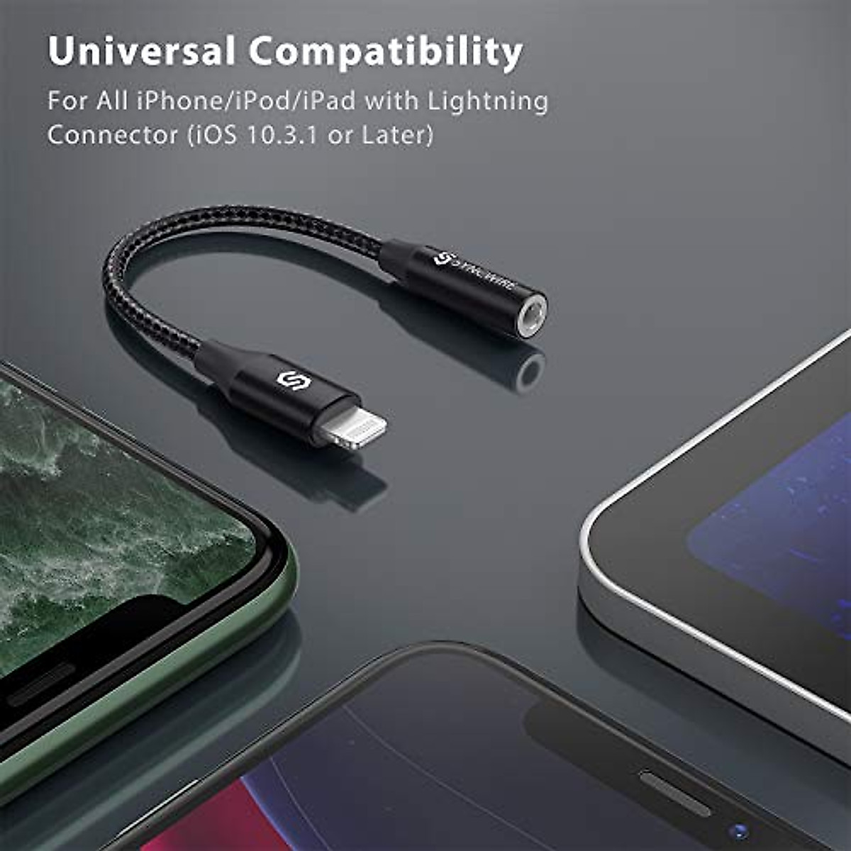 [Apple MFI Certified] iPhone Headphone Adapter, Syncwire iPhone Aux Jack Adapter, Lightning to 3.5mm Dongle for iPhone 14/13/12/11 Pro Max/Pro/Plus/Mini/XR/XS/8/7 Plus-Black 10cm