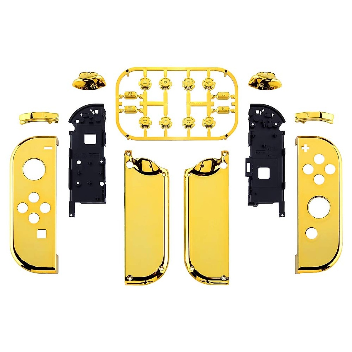 eXtremeRate DIY Replacement Shell Buttons for Nintendo Switch & Switch OLED, Chrome Gold Custom Housing Case with Full Set Button for Joycon Handheld Controller - Console Shell NOT Included