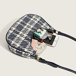 Chloe soo Women Shoulder Bags half moon purse Hobo Underarm Purse Tote Handbag Retro Blue Classic Plaid Tweed Zipper 18