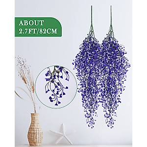 Omldggr 2 Pieces Artificial Hanging Vine Purple Fake Ivy Flower Hanging Willow Vine for Home Garden Office Wedding Decor (82cm)