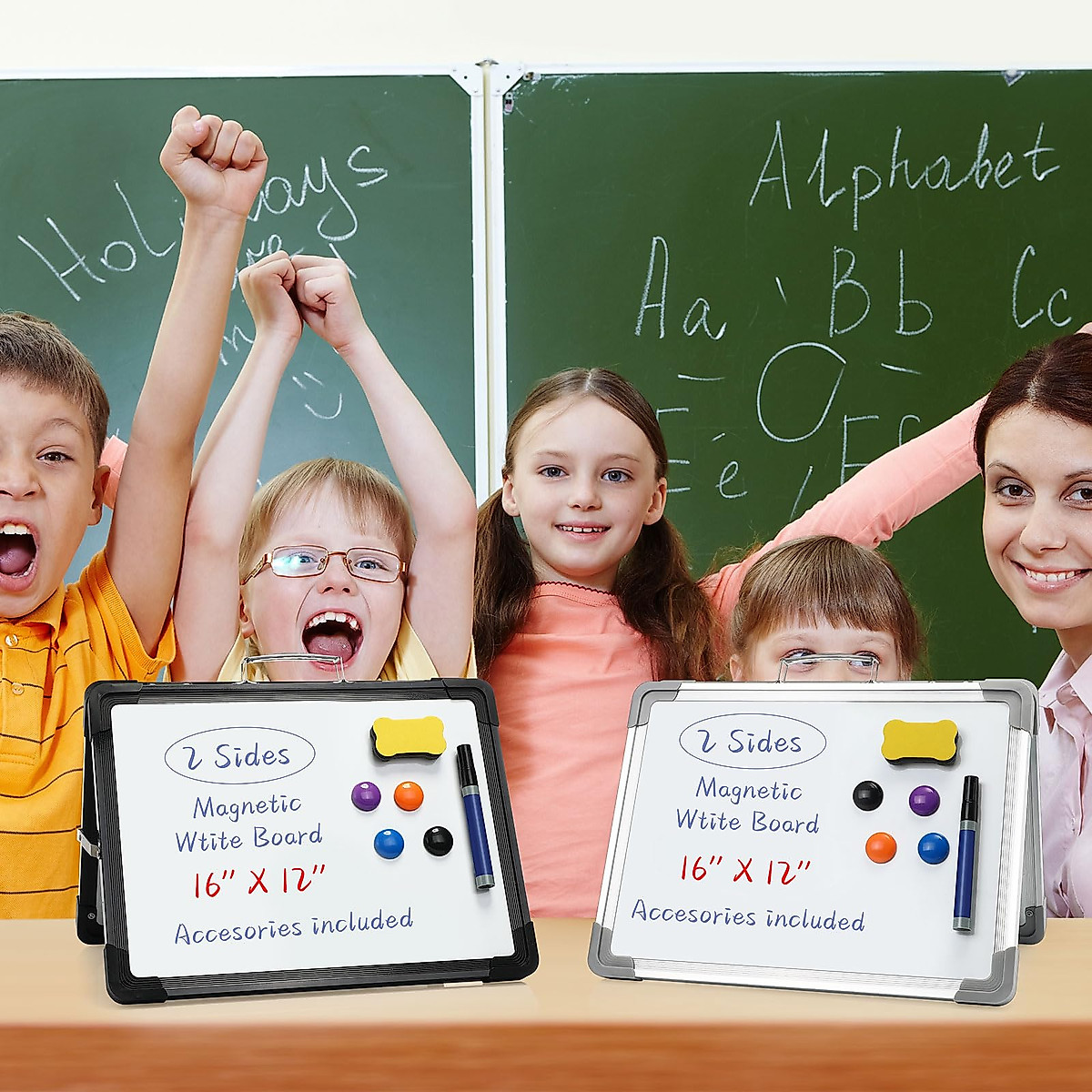 Patelai 2 Pack Small Desktop Dry Erase Board 16" x 12" Double Sided Magnetic Board Foldable Portable Dry Erase Board Mini Board Easel for Memo Kids Drawing Teacher Instruction