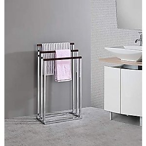 Kings Brand Furniture - Chrome Metal/Walnut Wood Freestanding Towel Rack Stand