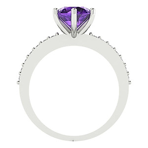 Clara Pucci 1.96 ct Round Cut Solitaire Natural Amethyst gemstone Designer Anniversary Bridal accent Engagement Ring 14k White Gold 3.5