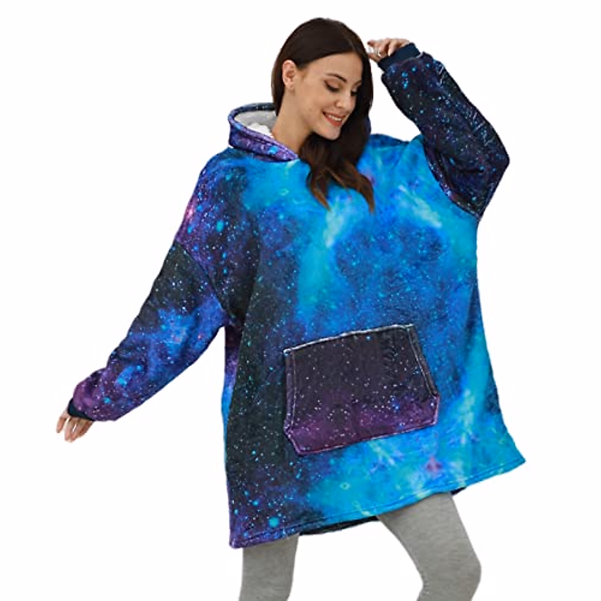 UNIFACO Women Wearable Blanket Hoodie Oversized Sherpa Blanket Sweatshirt with Hood Pocket Super Soft Warm Plush Hooded Blanket for Adult