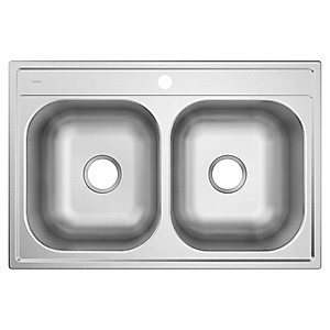 Moen GS202131 2000 33-inch 20 Gauge Double Bowl Drop-in Stainless Steel Kitchen Sink, Featuring QuickMount