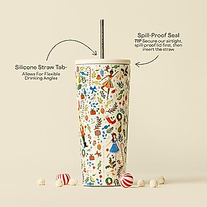 Corkcicle x Rifle Paper Co. Nutcracker Ballet Cold Cup Insulated Tumbler with Lid and Straw, 24 oz – Reusable Water Bottle - Beverages Cold for 12hrs, Hot 5hrs – Cupholder Friendly, Flexible Sip Lid