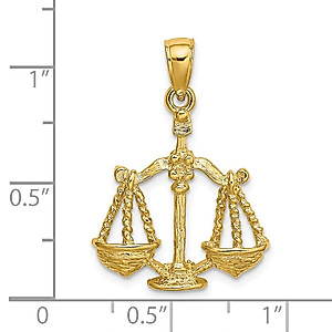 Solid 14k Yellow Gold Large Libra Zodiac Charm Pendant - 26mm x 19mm