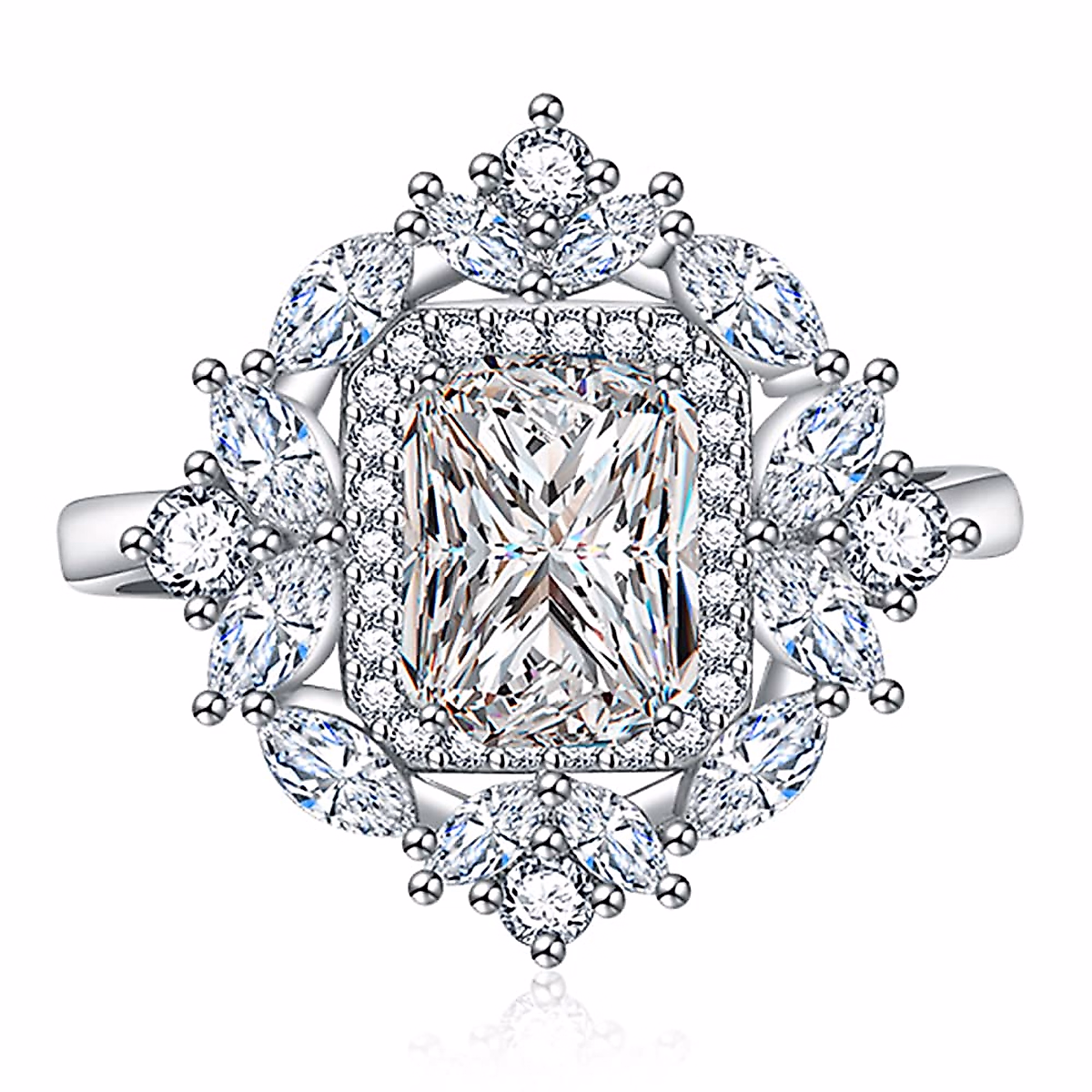 Princess Cut CZ Wedding Engagement Ring for Women Big Crystal Cluster Adjustable Finger Band Rings Comfort Fit Fashion Art Deco Birthday Wedding Christmas Jewelry