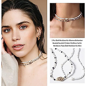 Lameybrt Seashell Surfer Necklaces Beach Handmade Choker Hawaiian Summer Conch Necklace for Women (Shell 1)