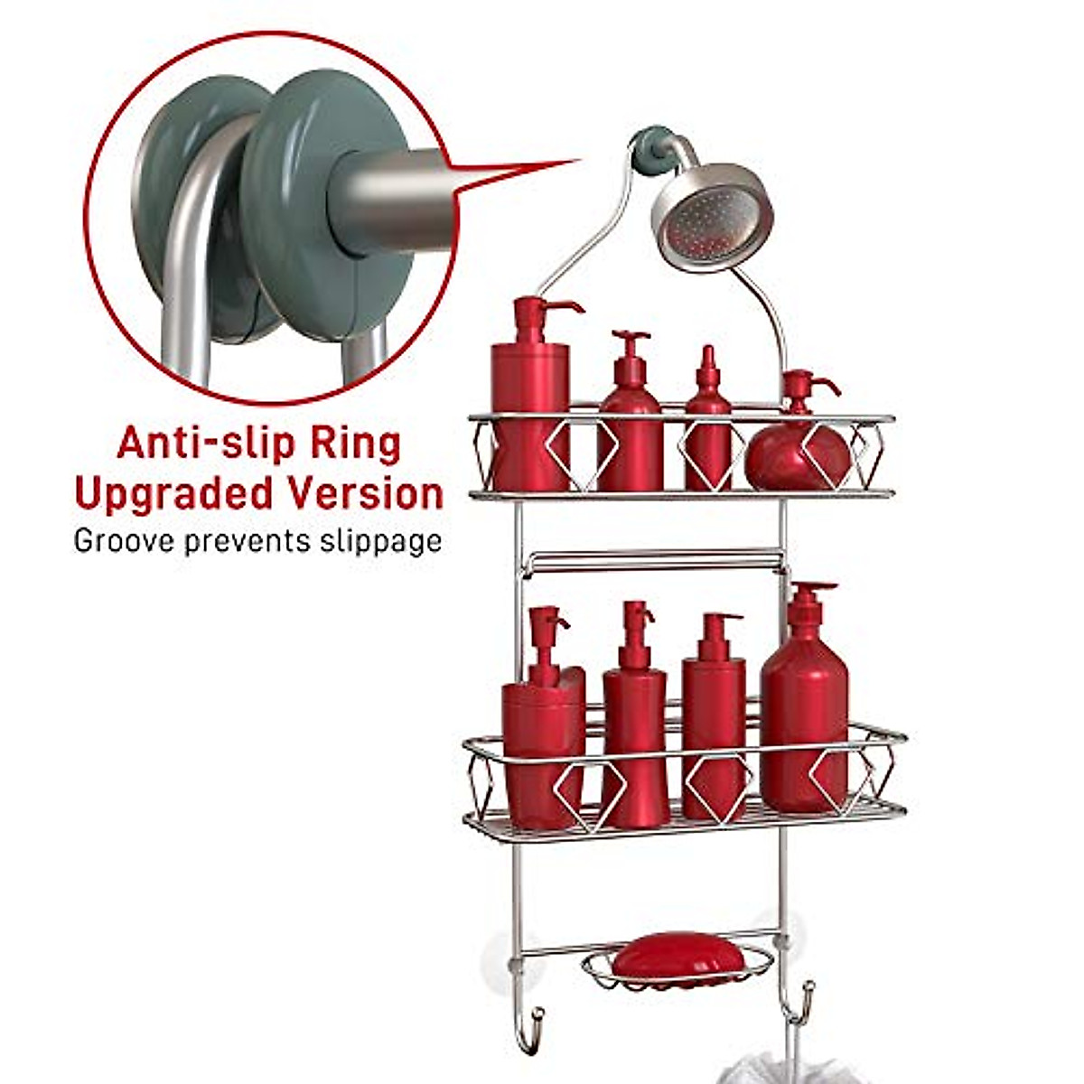 Vdomus 3 Tier Hanging Shower Caddy Bathroom Shower Organizer Shower Rack With Soap Holder- 11.6” x 5” x 24.2”, Mesh Bathroom Shower Head Organizer Shelf for Shampoo and Soap, Upgraded 2nd Edition