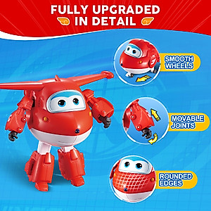 Super Wings Toys, Jett Transformer Toys 5 Inch, Airplane Toy for Kids 3-5 Years Old, Transforming from Toy Jet to Robot, Real Mobile Wheels, Birthday Party Supplies for Preschool Boys and Girls Red