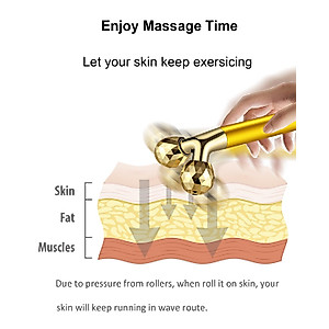 Electric Face Massage Roller, Golden 3D Roller Electric Facial Roller and T Shape Facial Roller Massager Kit, Electric Massage Roller for Puffiness Relief (Gold)