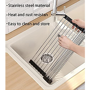 HEREOF Roll Up Dish Drying Rack for Kitchen Counter, Rolling Stainless Steel Sink Drying Mat Foldable Drainer for Kitchen Organization and Storage 17.5x11.8