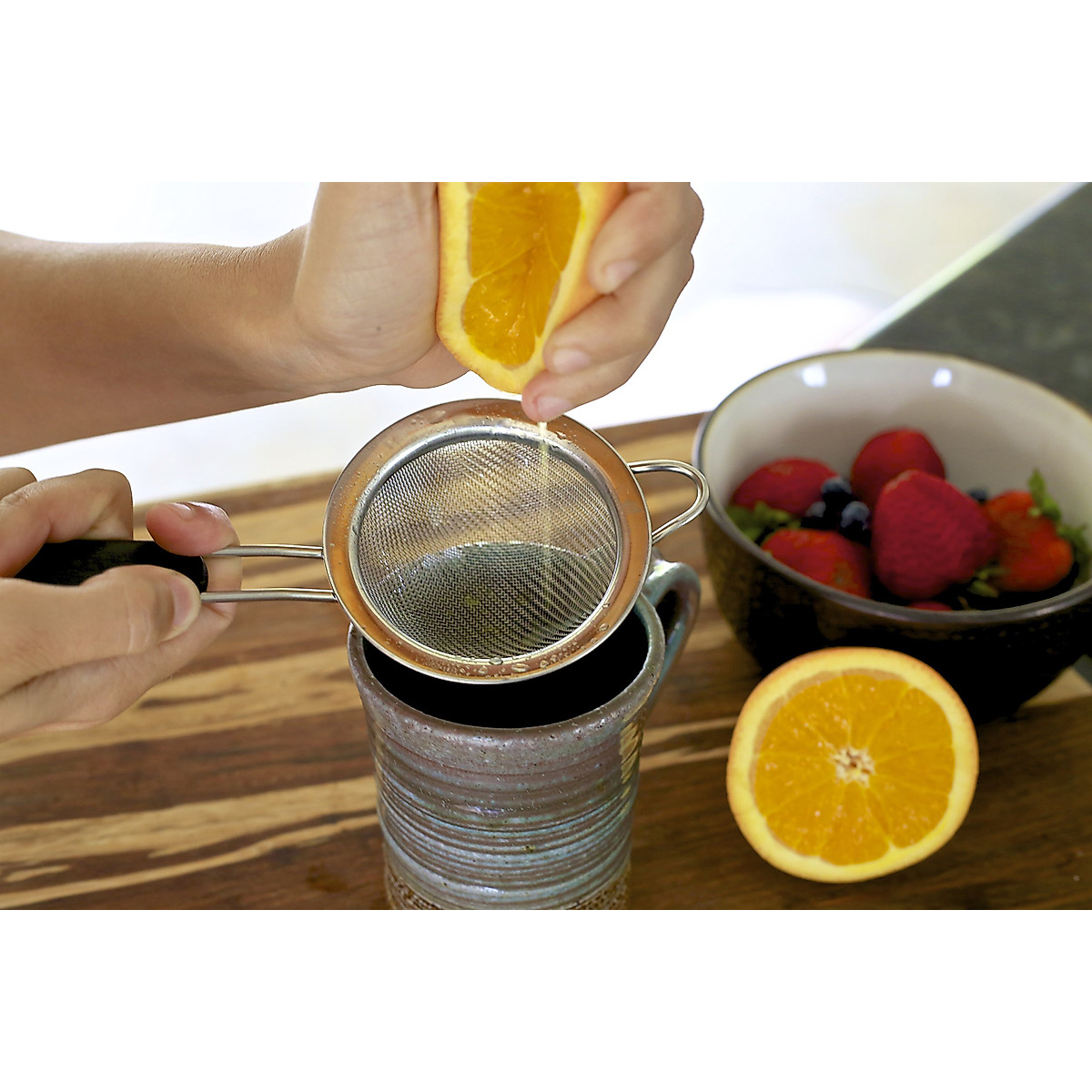 LiveFresh Fine Mesh Stainless Steel Mini Tea Strainer with Non Slip Handle - 3 inch - Ideal Size for Straining Teas and Cocktails or Sifting Flour, Sugar, Spices, and Herbs