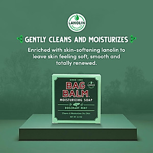 Bag Balm Moisturizing Bar Soap – Gentle Soap for Dry Skin with Lanolin – Hand & Body Cleansing Balm – Rosemary & Mint Scented Sensitive Skin Bar Soap – Natural Body Wash Bar – Made in The USA 3.9 oz