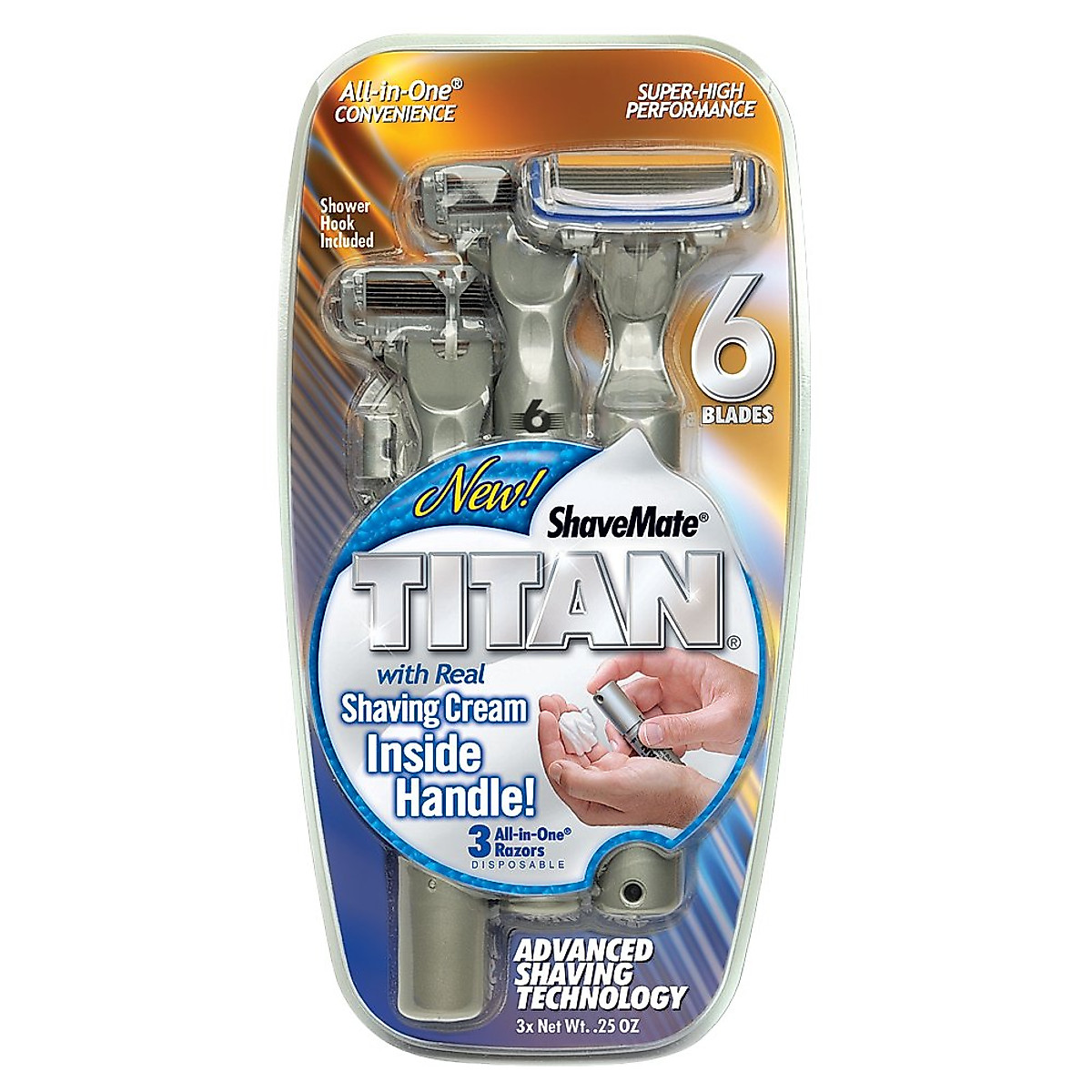 ShaveMate Titan 6 Three Pack of Razors with Real Shaving Cream in The Handle