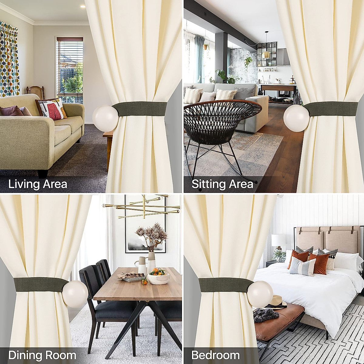 Curtain tiebacks - Magnetic Curtain Tieback Drape Fabric Tie Back for Door Draperies Home Office & Outdoor (1 Pc, Moss)- Deco Window